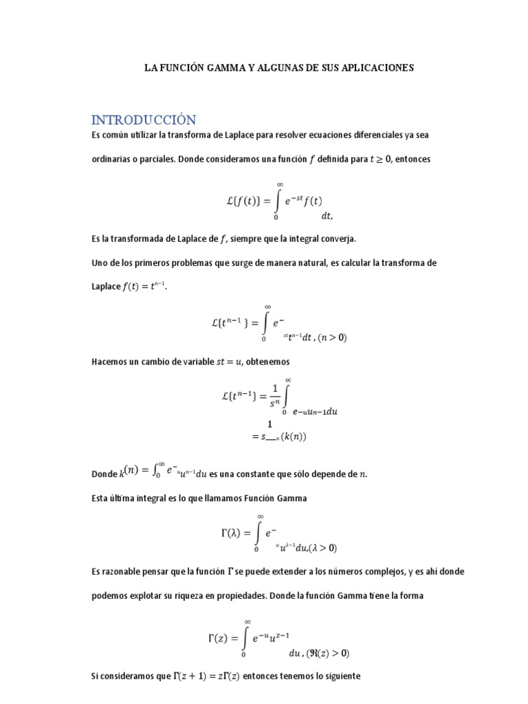 Introducción: La Función Gamma Y Algunas de Sus Aplicaciones | PDF ...