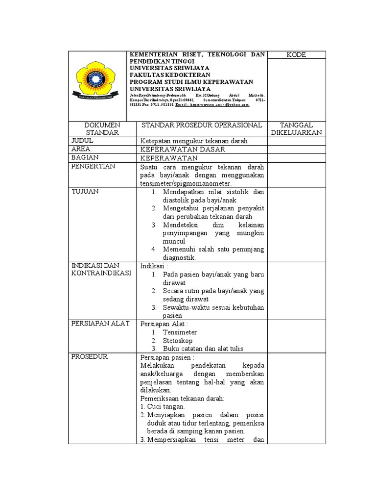 SOP TTV pada Anak: Pengukuran Tekanan Darah | PDF