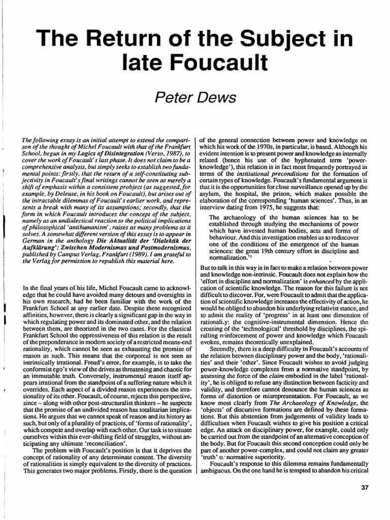 Return of The Subject in Late Foucault | PDF | Michel Foucault ...
