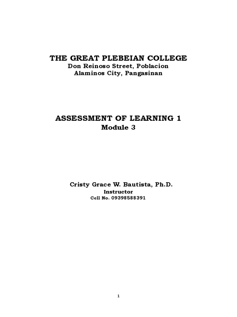 Assessment of Learning Module 3 Guide | PDF | Test (Assessment ...