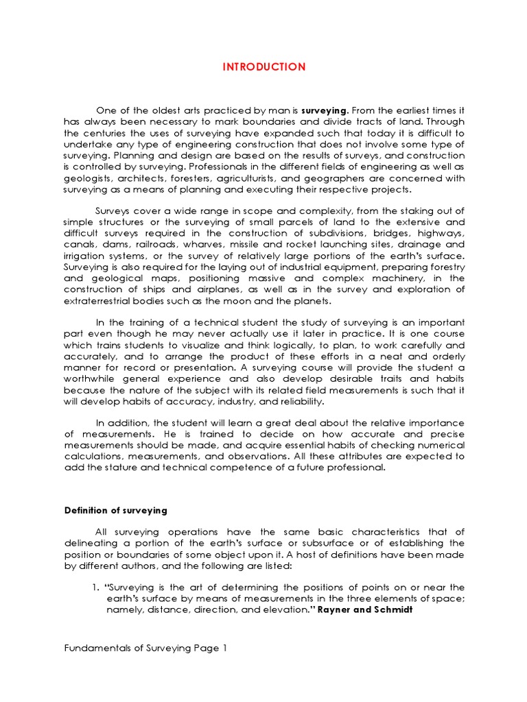 FUNDAMENTALS OF SURVEYING-Introduction | PDF | Surveying | Measurement