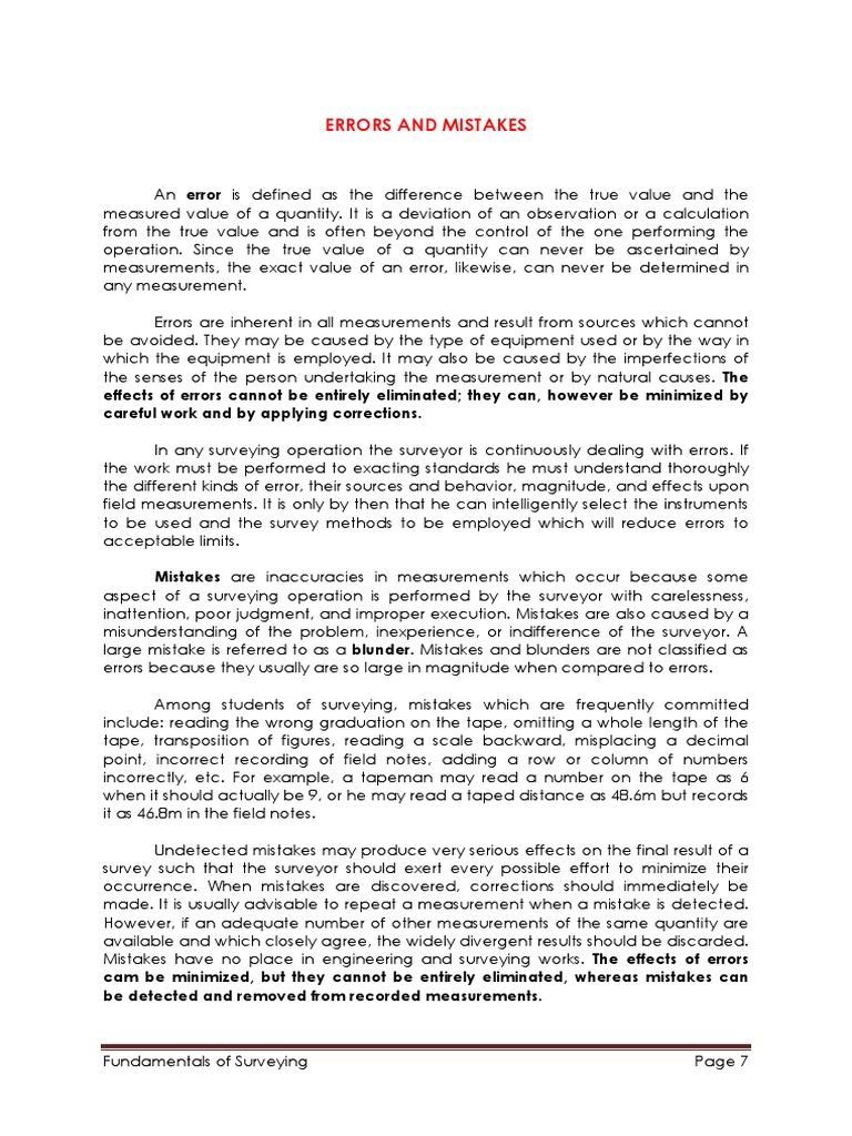 FUNDAMENTALS OF SURVEYING-Errors and Mistakes | PDF | Accuracy And ...