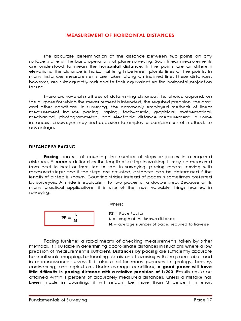FUNDAMENTALS OF SURVEYING-Horizontal Distance | PDF | Surveying ...