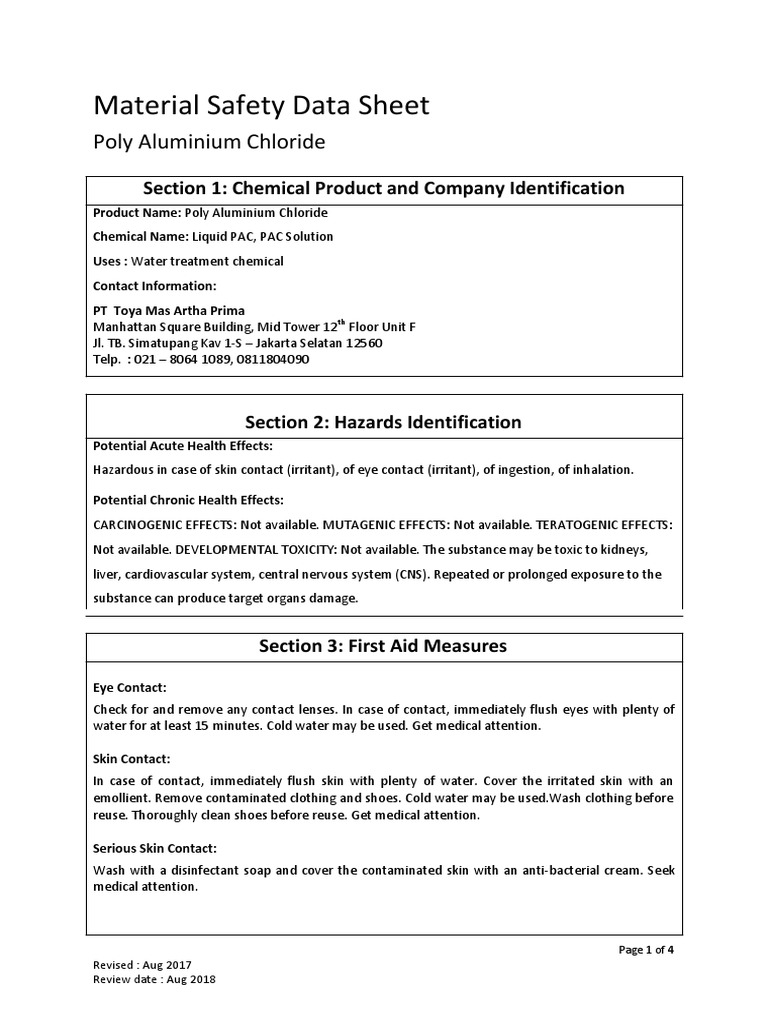 MSDS Pac 12% | PDF | Chemical Reactions | Fires