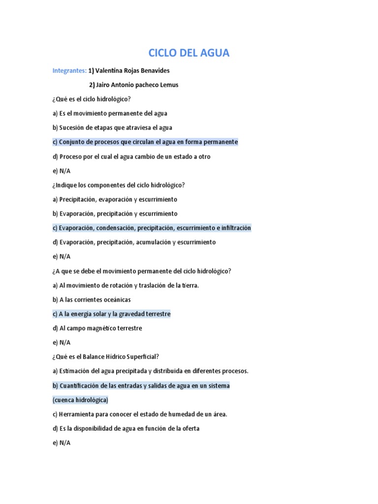 Ciclo Del Agua Ejercicio | PDF | Agua | El ciclo del agua