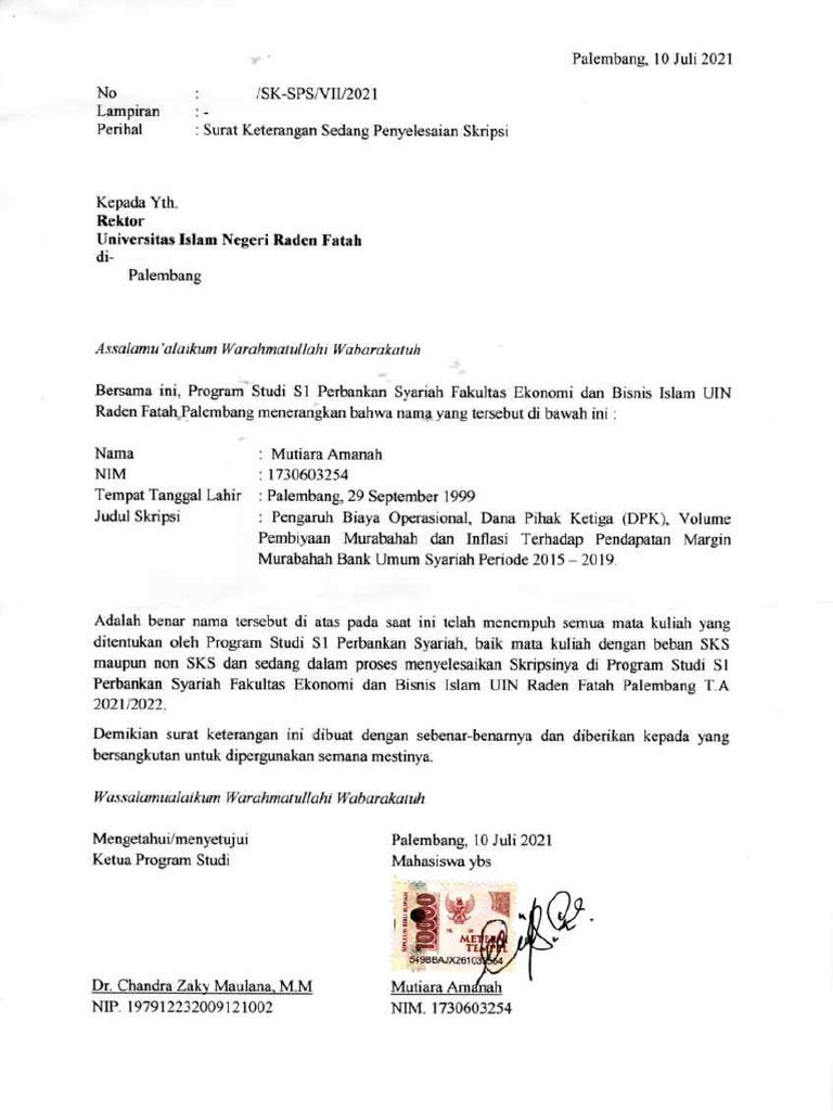 Surat Keterangan Penyelesaian Skripsi | PDF