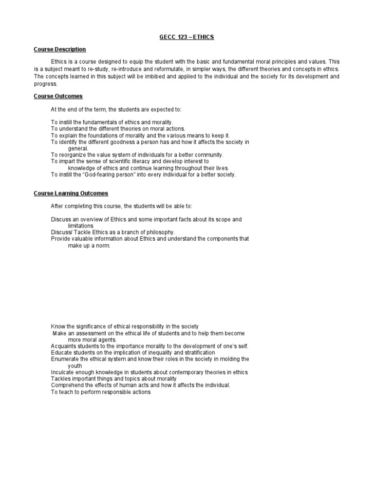Gecc 123 - Ethics Course Description | PDF | Science | Metaphysics
