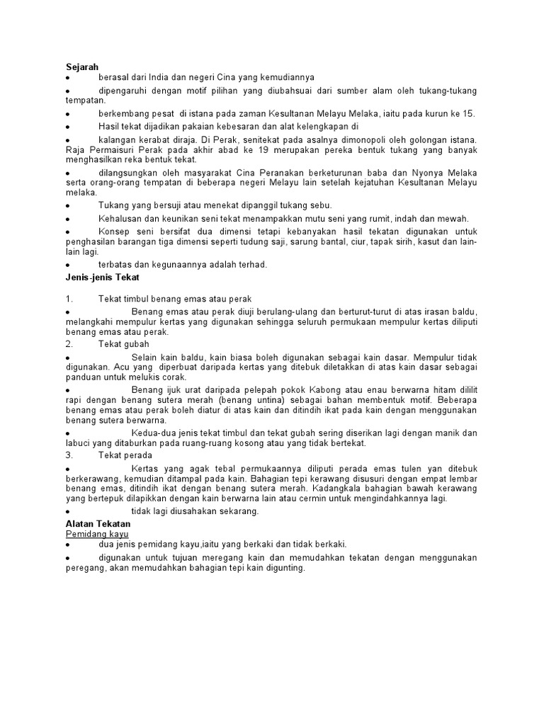 Sejarah Seni Tekat Melayu | PDF | Griya & Taman | Seni