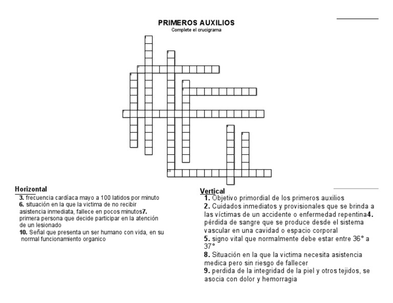 Crucigrama Primeros Auxilios | PDF