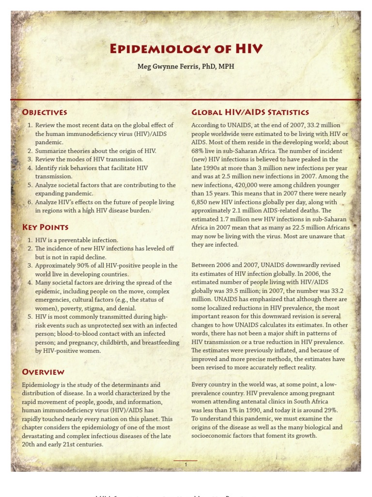 Epidemiology of HIV: Objectives Global HIV/AIDS Statistics | PDF ...