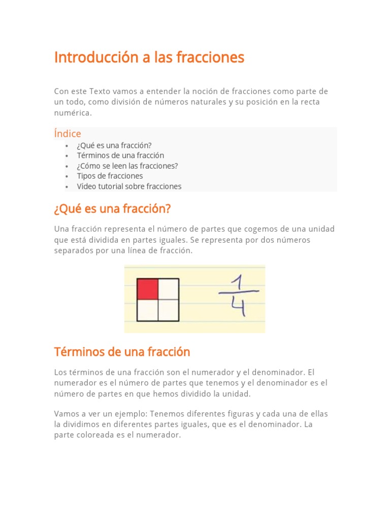 Introducción A Las Fracciones | PDF | Artes del Lenguaje y Comunicación