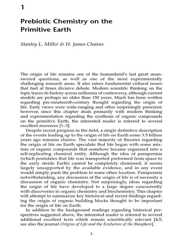 1 Prebiotic Chemistry On The Primitive Earth: Stanley L. Miller & H ...