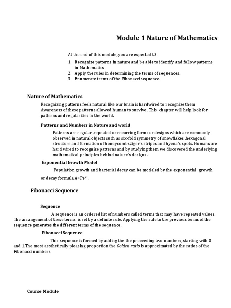 W1 - Module 001 Nature of Mathematics | PDF | Mathematics