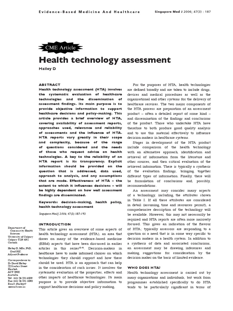 Health Technology Assessment: Hailey D | PDF | Health Care | Systematic ...