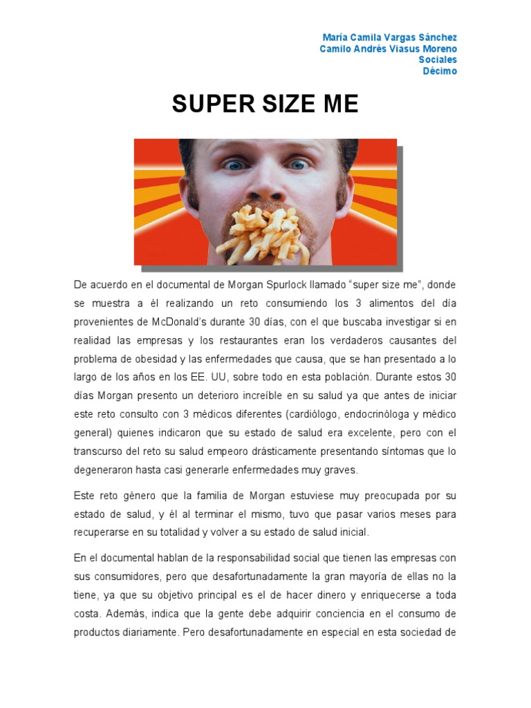 Ensayo Documental Super Size Me | PDF | Economias