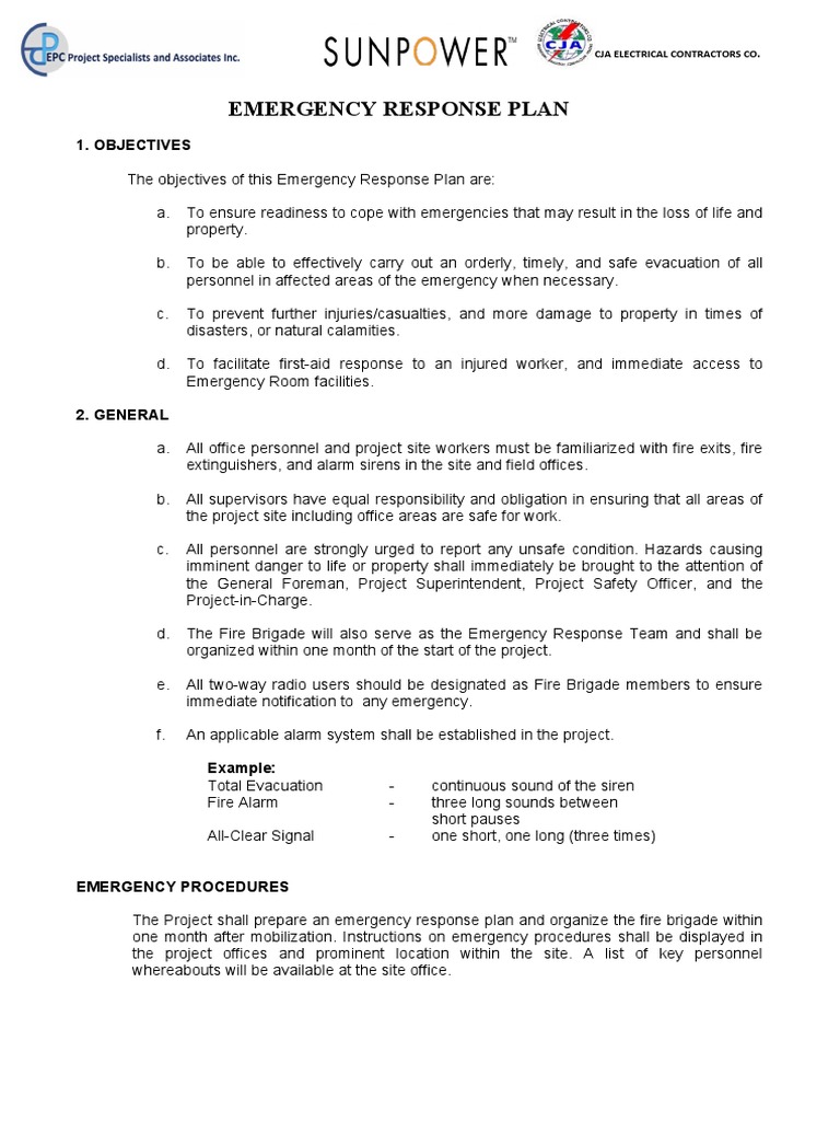 CJA Electrical Emergency Response Plan | PDF | Emergency | Firefighter