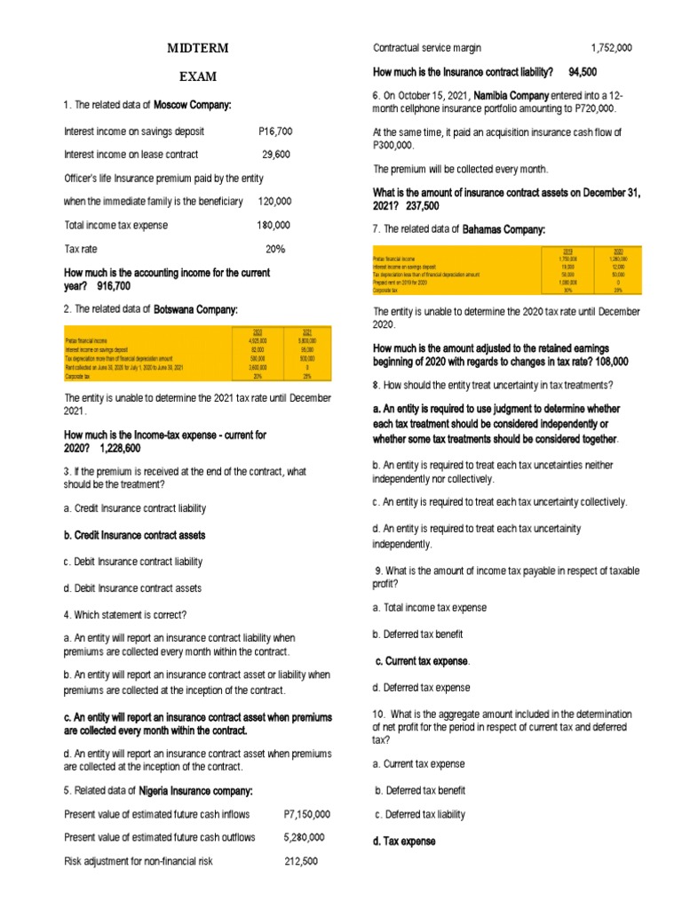 MIDTERM | PDF | Insurance | Tax Expense