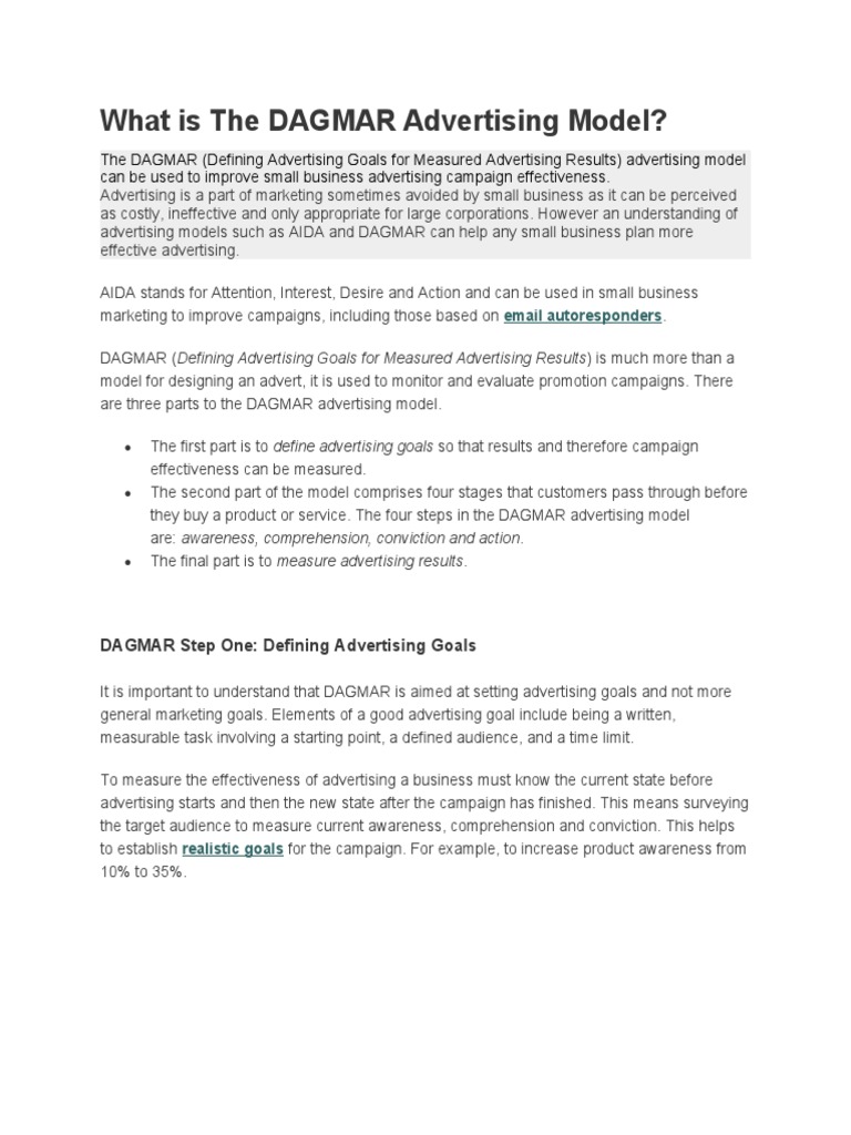 What Is The DAGMAR Advertising Model | PDF | Advertising | Marketing
