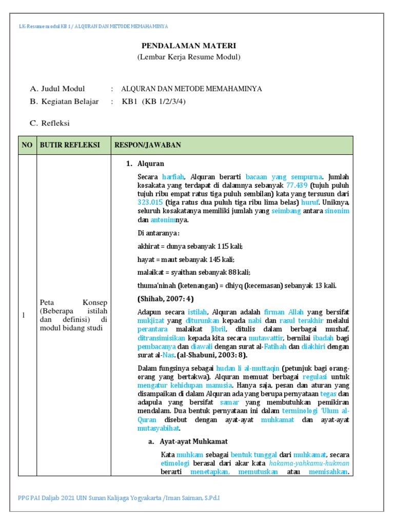 LK - RESUME PENDALAMAN MATERI PPG 2021 KB1 Modul 6 | PDF