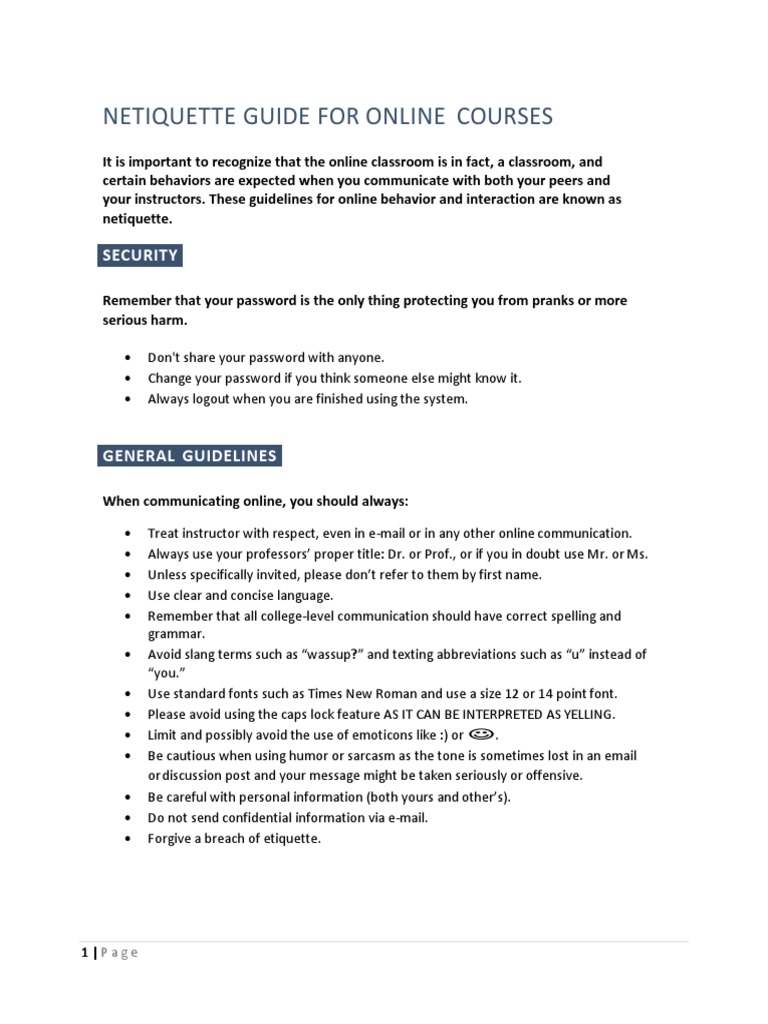 Netiquette Guide For Online Courses | PDF | Internet Forum | Communication