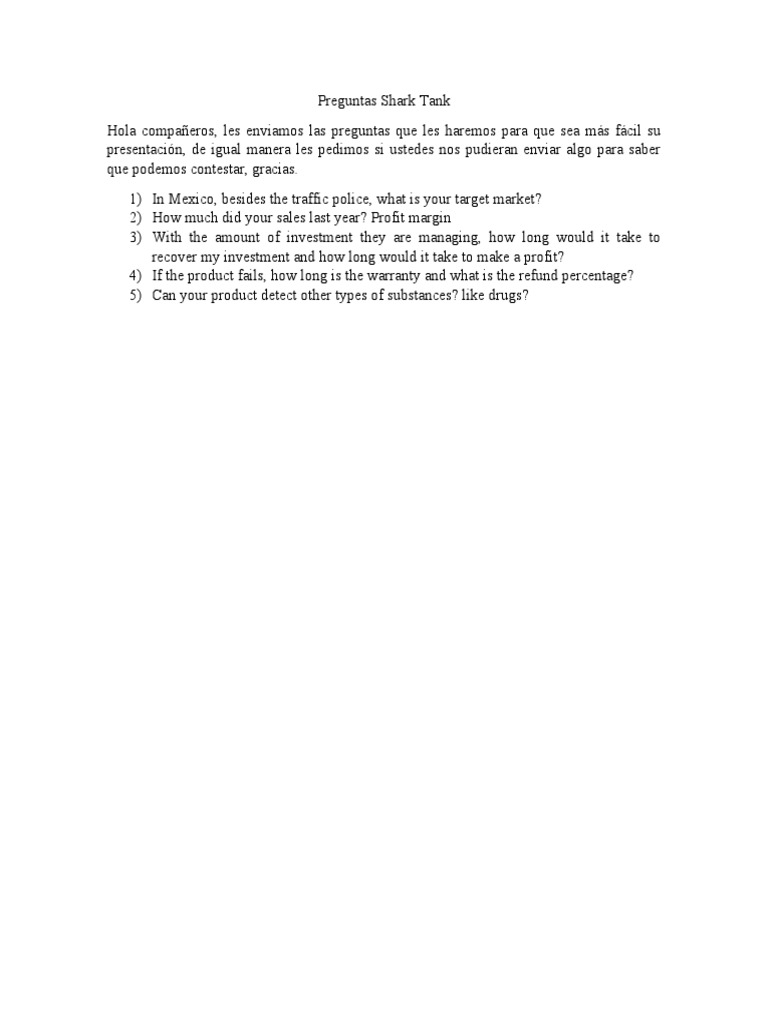 Shark Tank Questions for Product Presentation | PDF