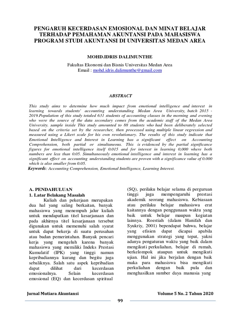 Pengaruh Kecerdasan Emosional Dan Minat Belajar Terhadap Pemahaman ...