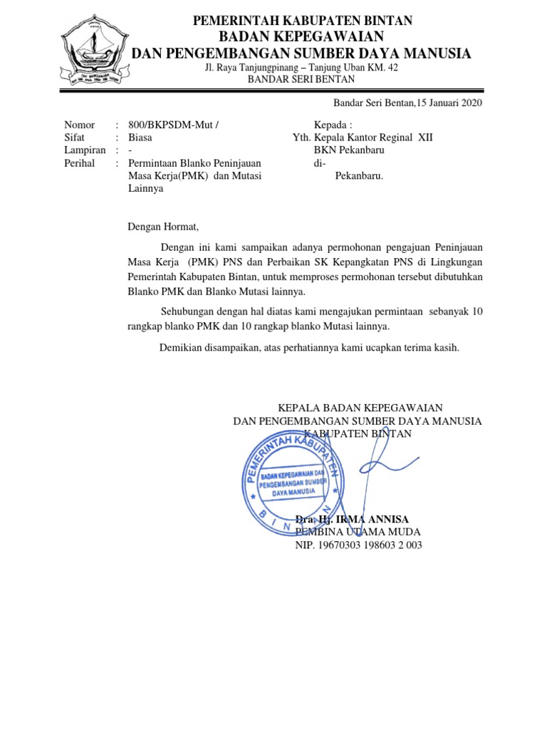 Permintaan Blanko PMK Dan Mut Lainnya | PDF