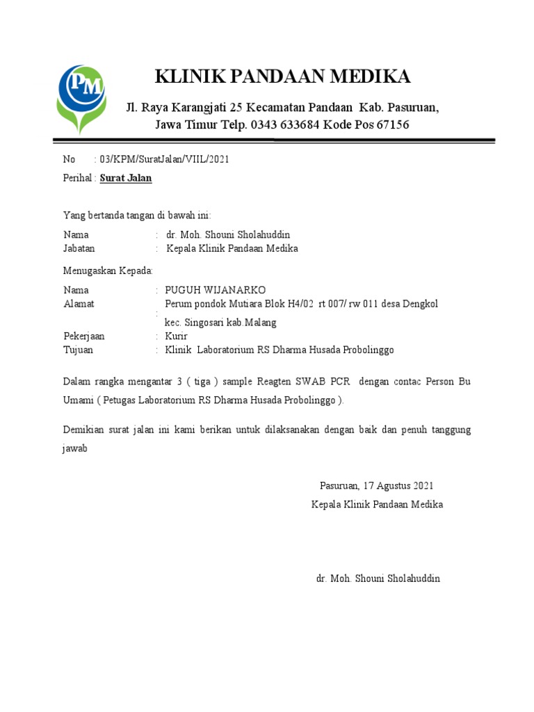 Surat Jalan SWAB PCR | PDF | Kesehatan Holistik
