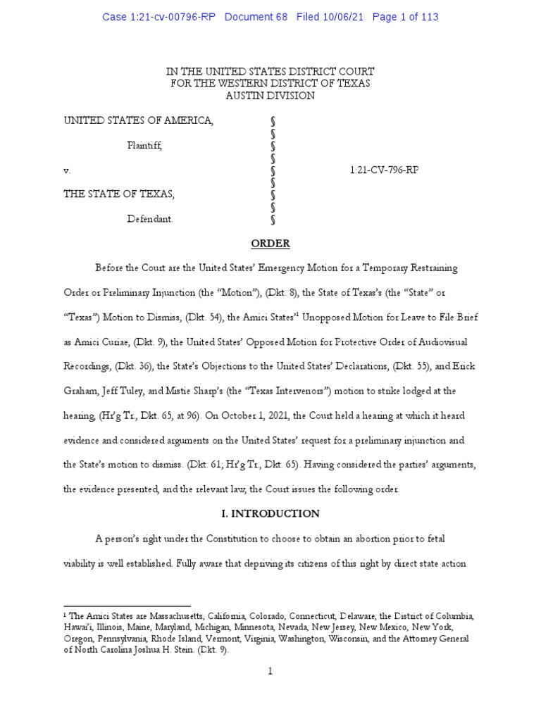 U.S. District Judge Robert Pitman's Order | PDF | Federal Rules Of ...