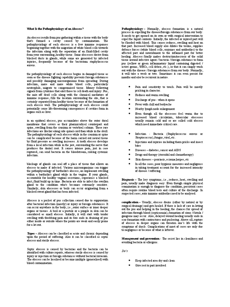 Pathophysiology of Abscess Formation | PDF | Infection | Biology