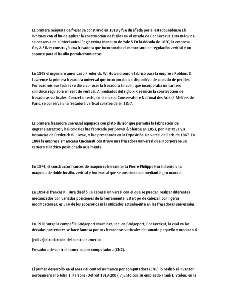 Historia de la Fresadora y CNC | PDF | Control numerico | Herramienta ...