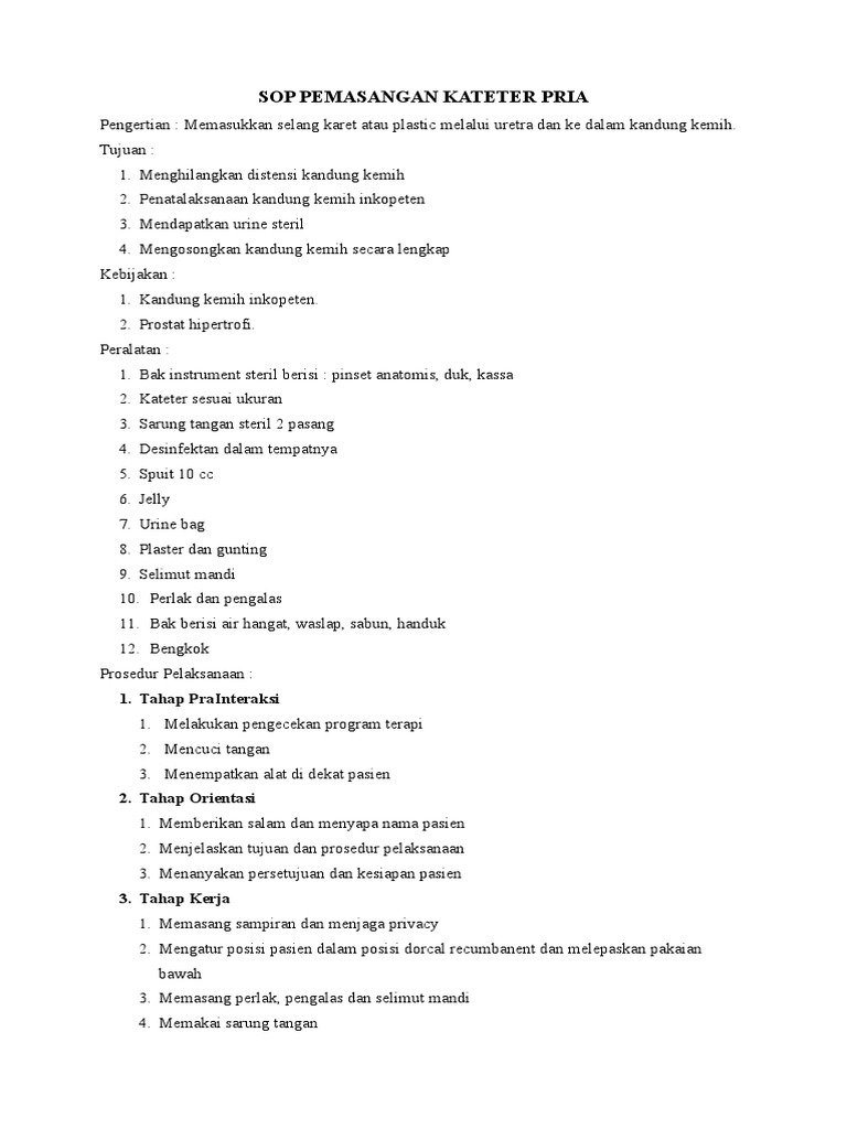 Prosedur Pemasangan Kateter Pada Pria dan Wanita | PDF