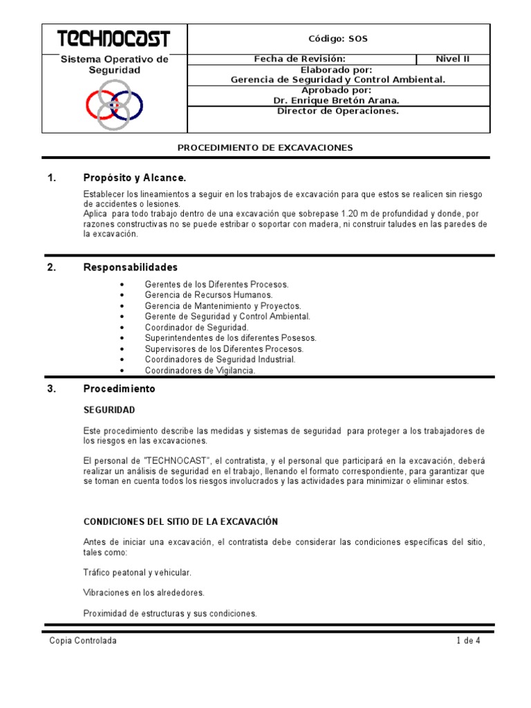 Procedimiento de Excavaciones.p3 | PDF | Excavación (Arqueología) | Agua