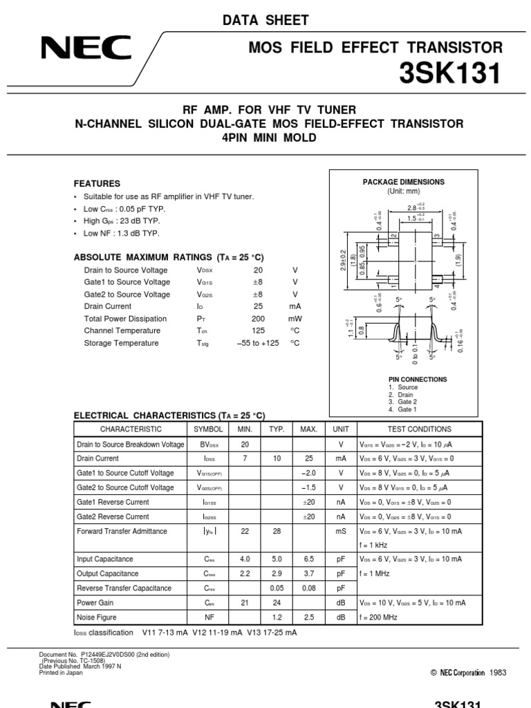 3SK131 | PDF | Field Effect Transistor | Mosfet