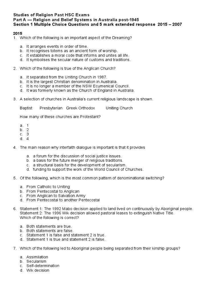 HSC Studies of Religion Past Papers | PDF | Interfaith Dialogue | Ecumenism