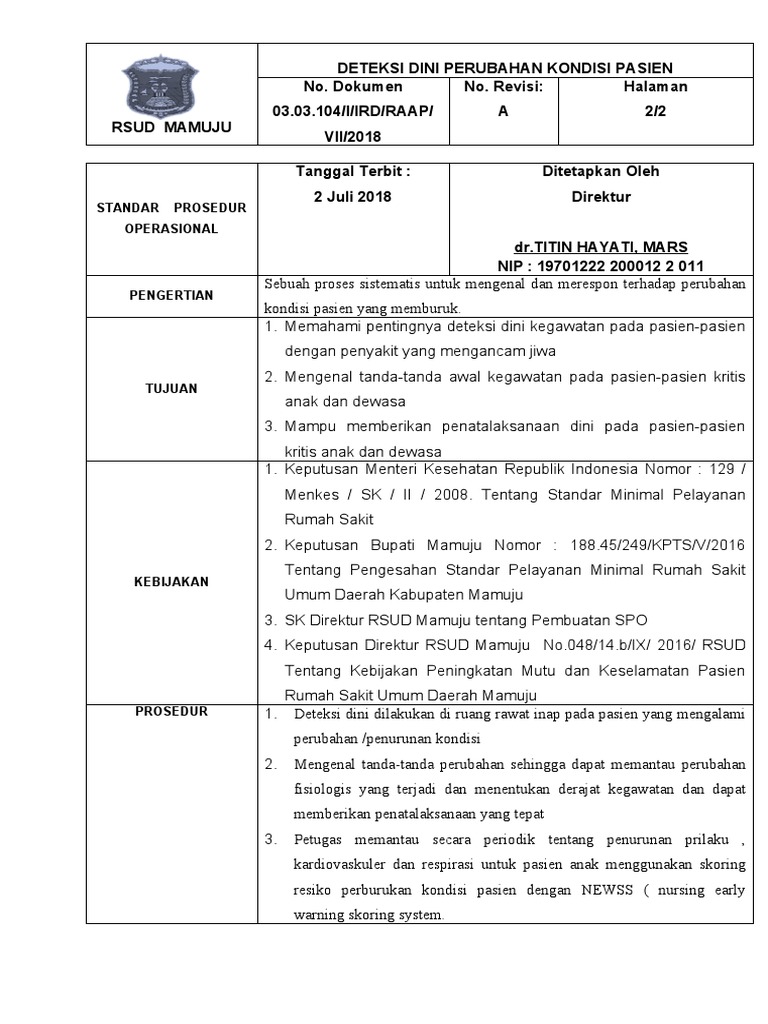 Pap3.1 Spo Deteksi Dini Perubahan Kondisi Pasien (Ews) | PDF