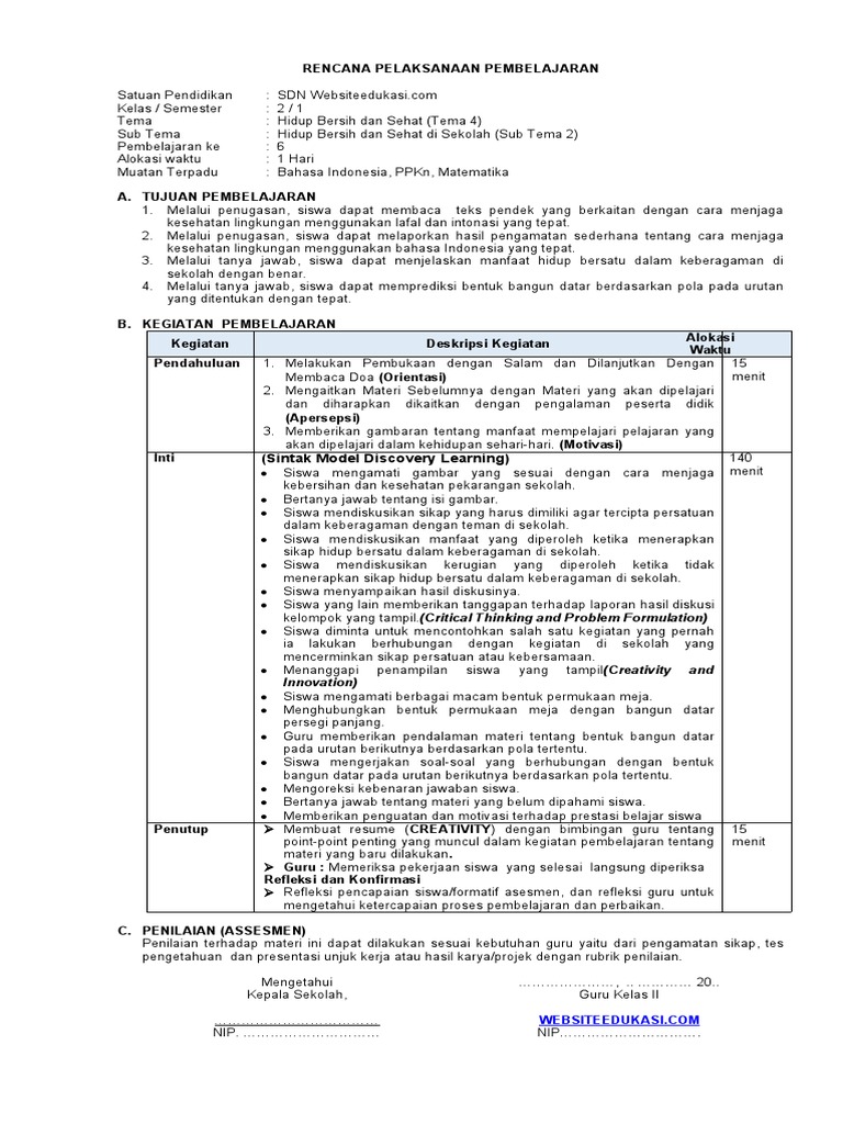 RPP Kelas 2 Tema 4 | PDF