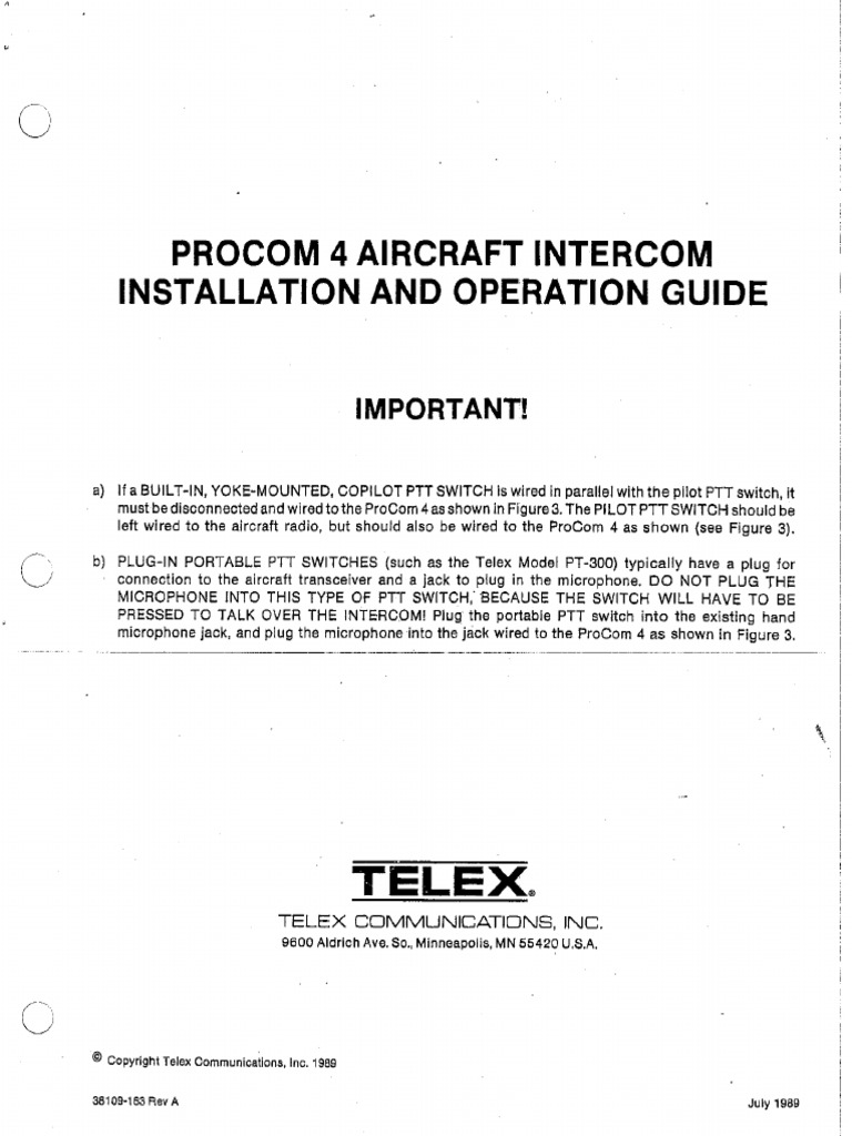 Procom Aircraft Intercom Installation and Operation: Telex | PDF ...