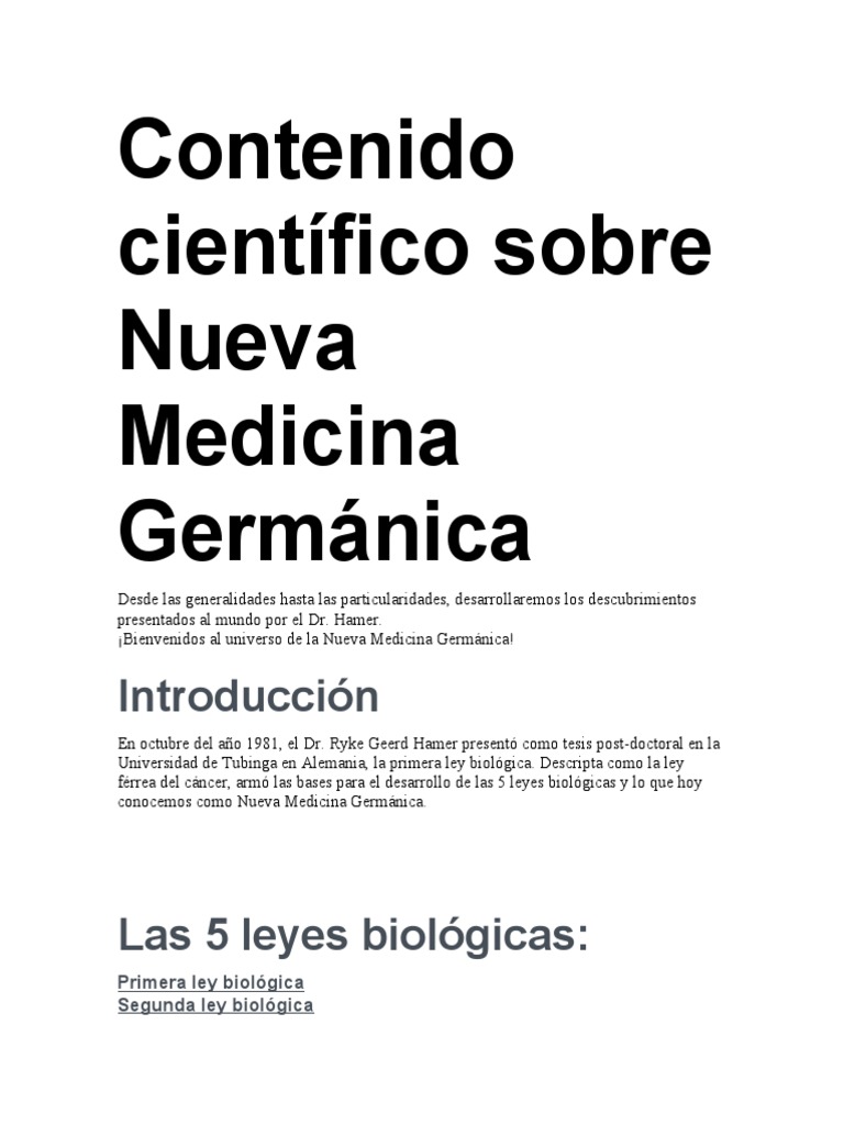 Las 5 Leyes Biologicas Contenido Científico Sobre Nueva Medicina Germánica | PDF | Biología ...