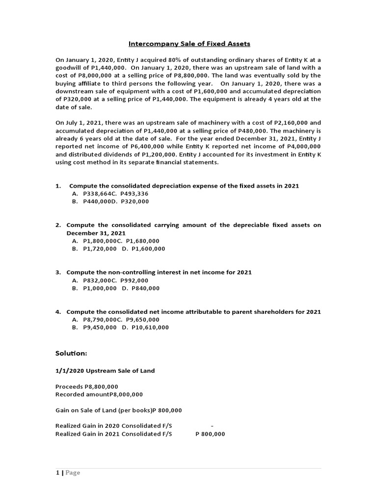 Intercompany Sale of Fixed Assets | Download Free PDF | Depreciation ...