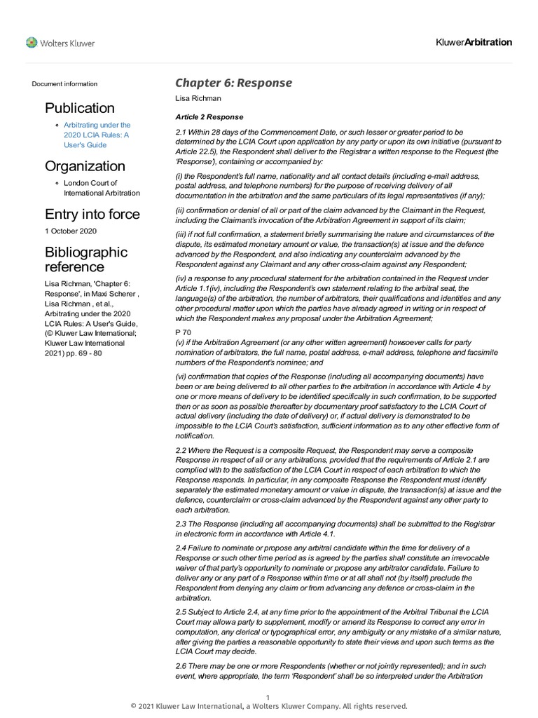 Arbitrating Under The 2020 LCIA Rules - A User's Guide (Scherer ...