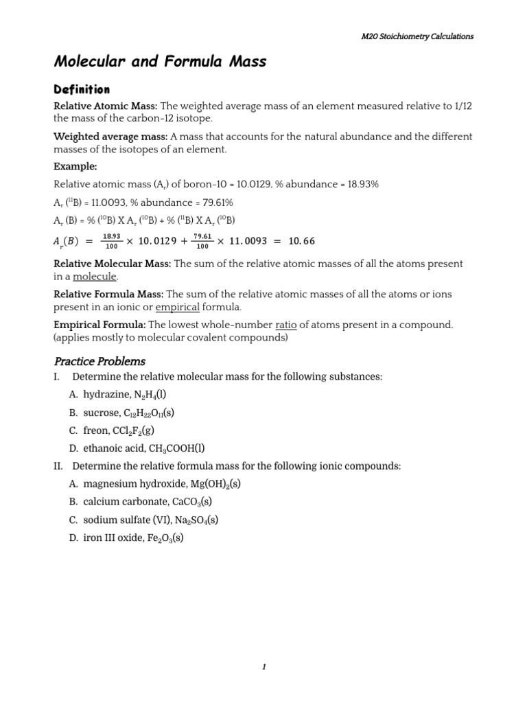 M20 Stoichiometry Calculations | PDF | Stoichiometry | Molecules