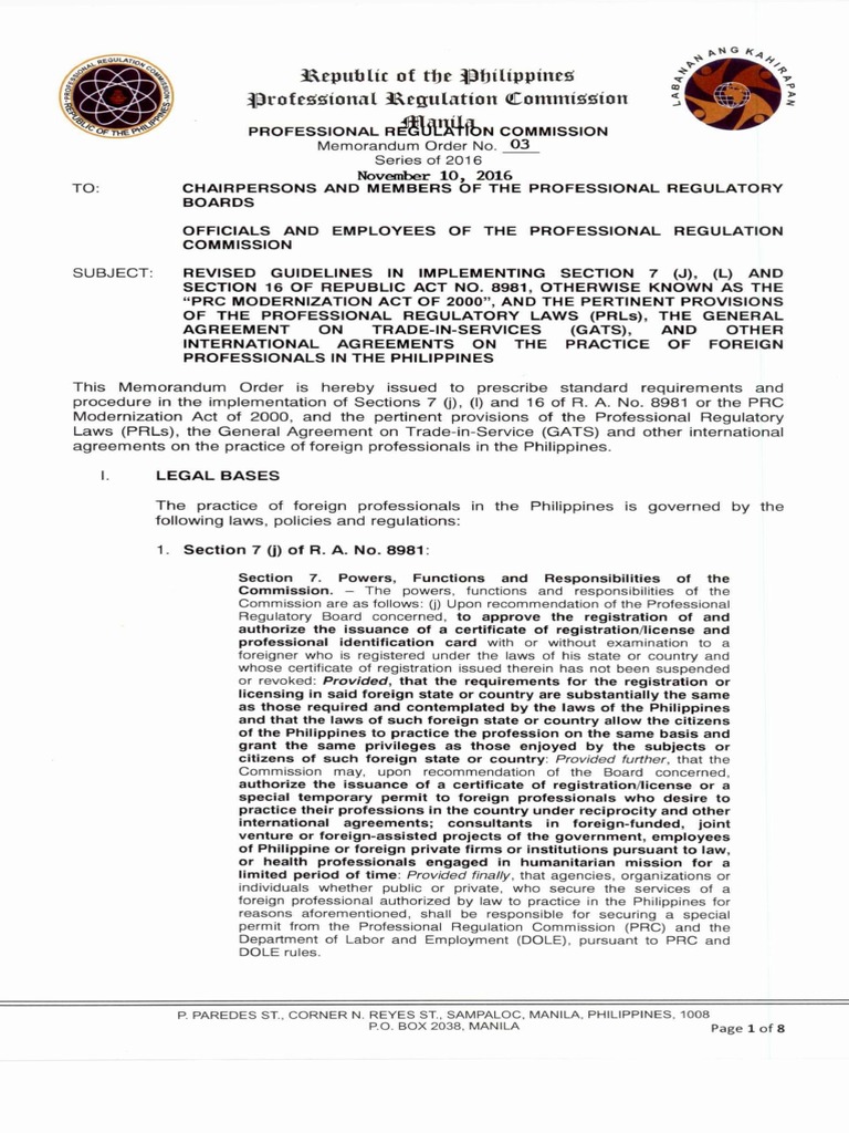 Revised Guidelines for Foreign Professionals | PDF | Licensure ...