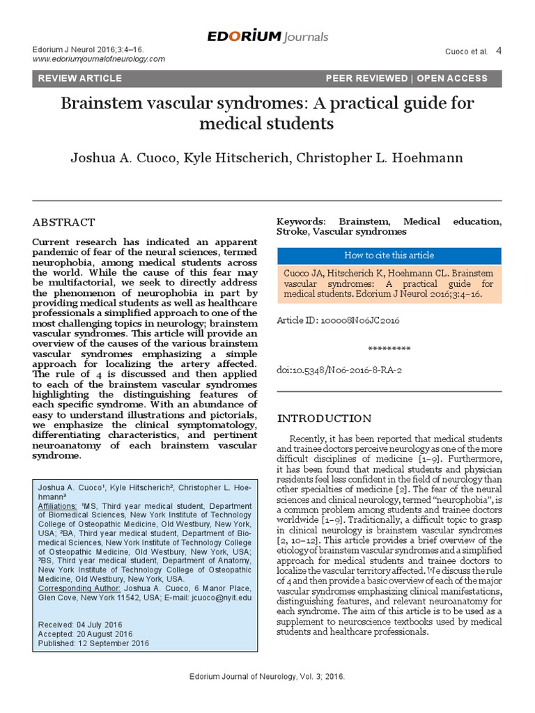 Brainstem Vascular Syndromes A Practical Guide F Pdf Brainstem Brain