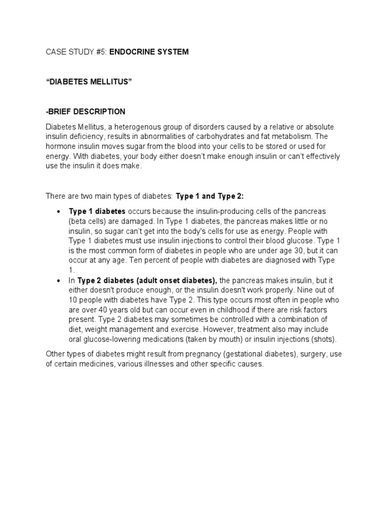 CASE STUDY #5 Endocrine System (Diabetes) | Download Free PDF ...