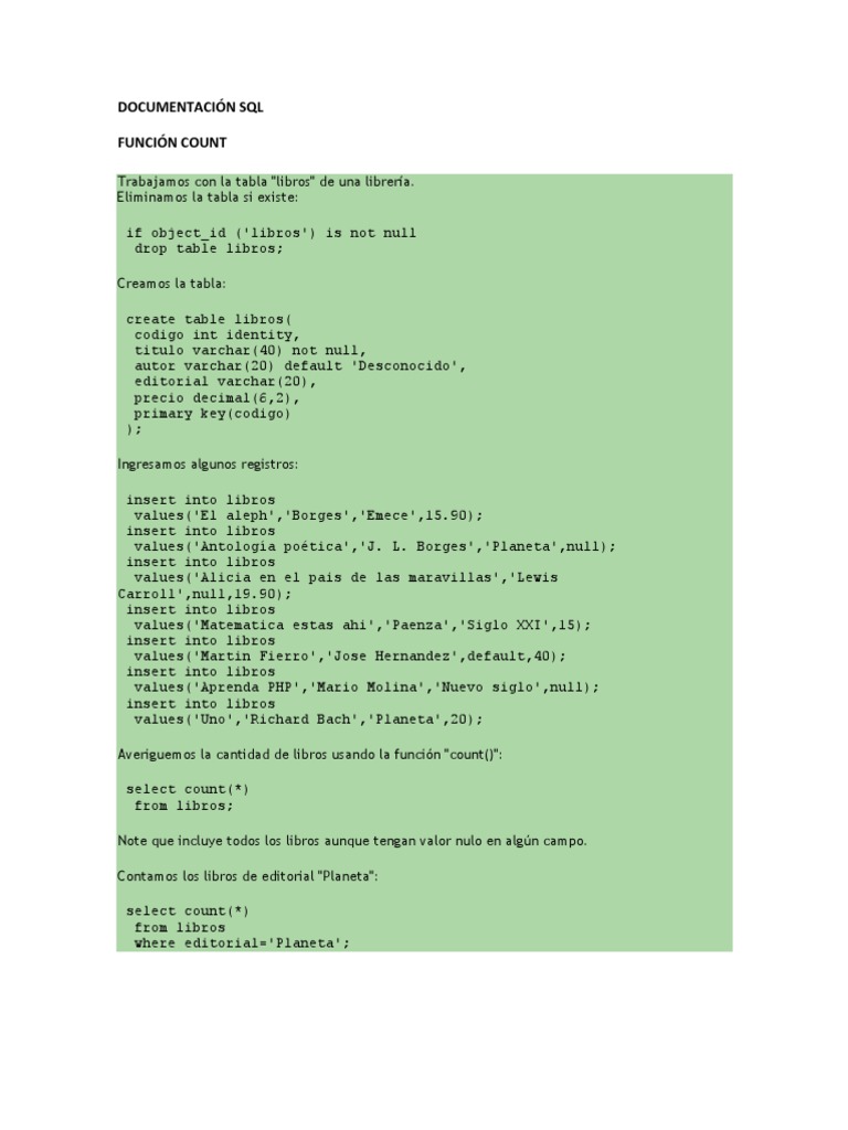 Funciones SQL: COUNT y GROUP BY en Libros | PDF | SQL | J. K. Rowling