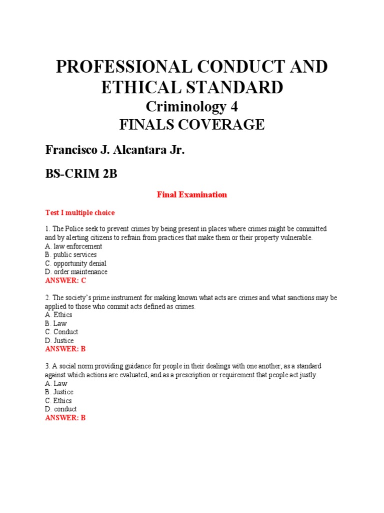 Criminology 4: Ethics and Conduct Review | PDF | Crime & Violence | Crimes