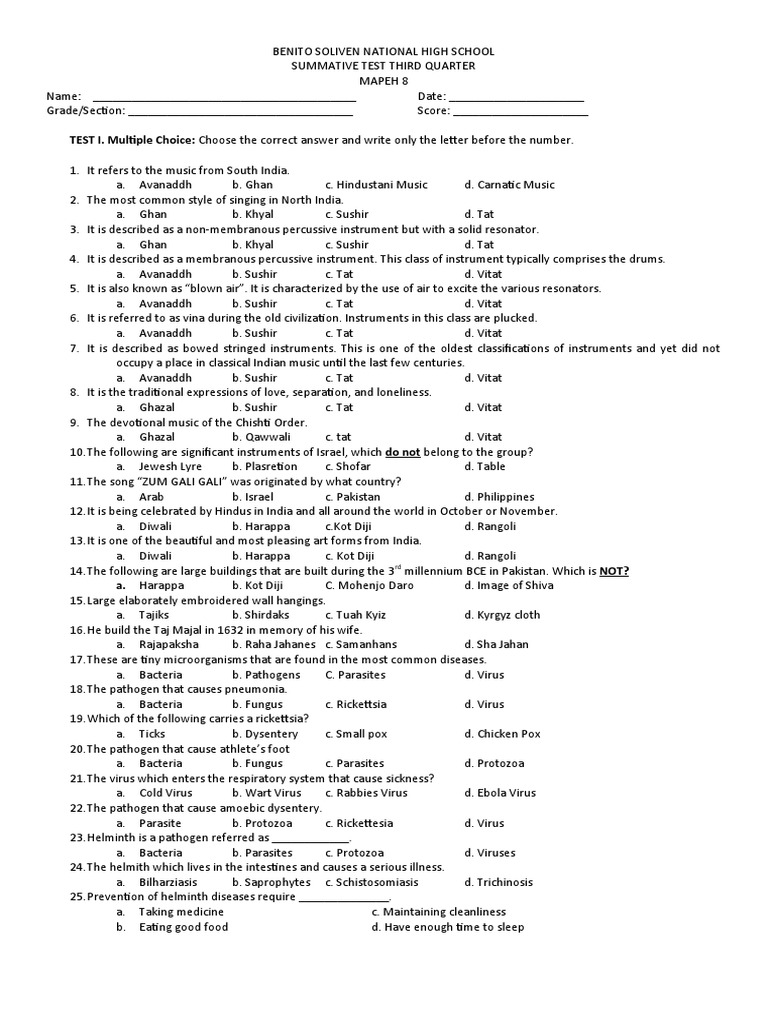 TEST I. Multiple Choice: Choose The Correct Answer and Write Only The ...