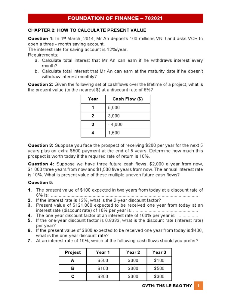 Chapter 2 - How To Calculate Present Value - Extra Exercises | PDF ...
