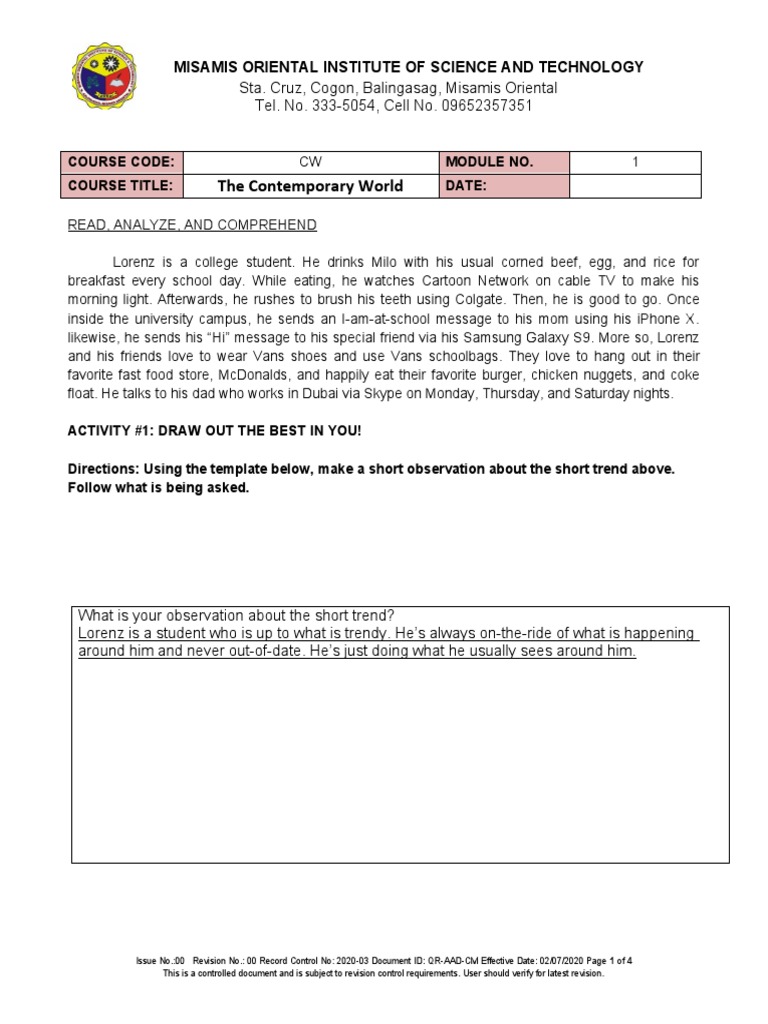 MODULE-1 Contemp World - Marven Llona | PDF | Globalization